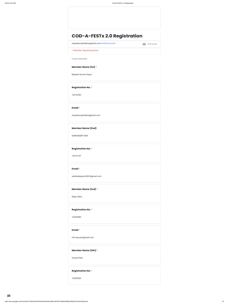 COD-A-FESTx 2.0 Team Signup | PDF