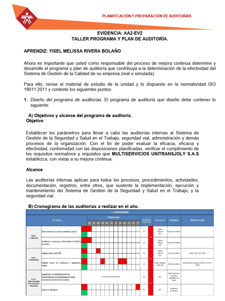 Evidencia Aa2-Ev2 Auditoria | PDF | Auditoría | Planificación