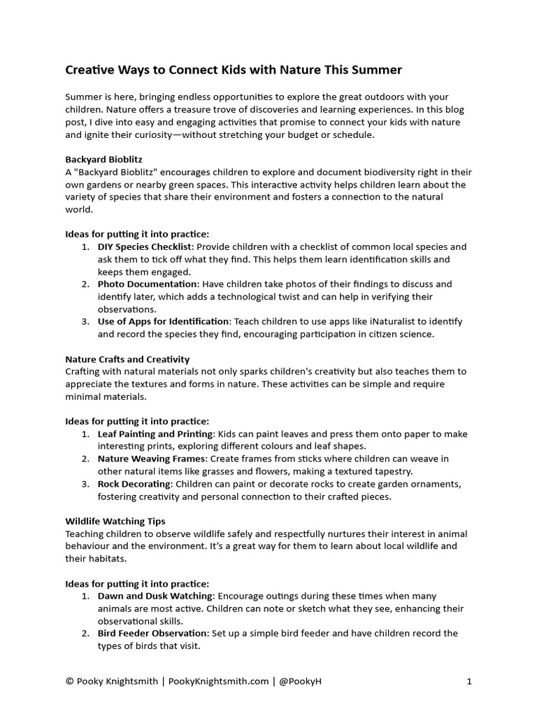 Connect Kids with Nature Activities | PDF | Wildlife