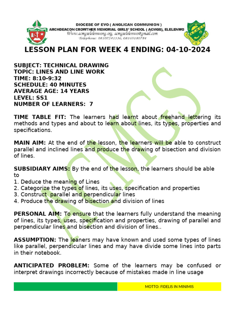 SS1 TECHNICAL DRAWING LESSON PLAN WEEK 4 | PDF | Classical Geometry | Elementary Geometry