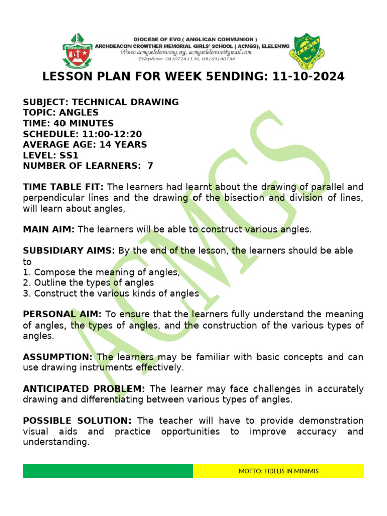 SS1 TECHNICAL DRAWING LESSON PLAN WEEK 5 | PDF | Triangle | Angle