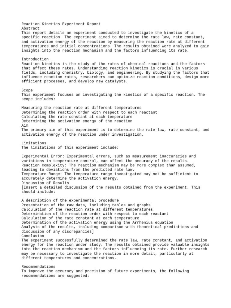 Reaction Kinetics Experiment Report | PDF | Reaction Rate | Chemical ...