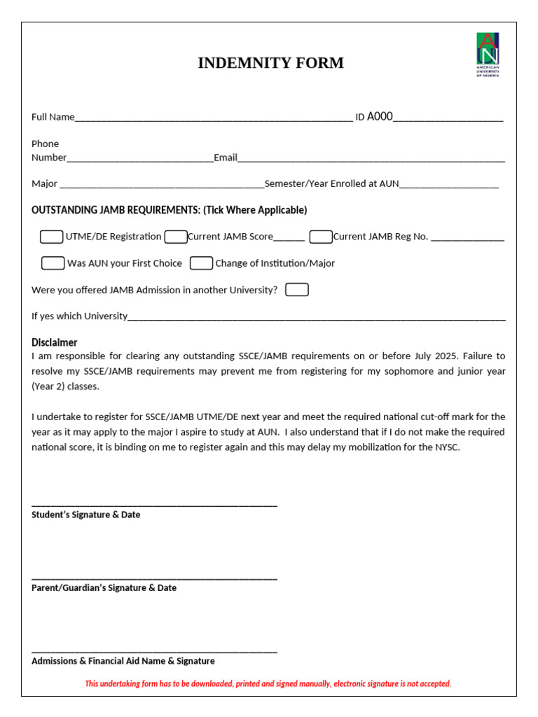 JAMB Undertaking Form | PDF | Career & Growth | Business