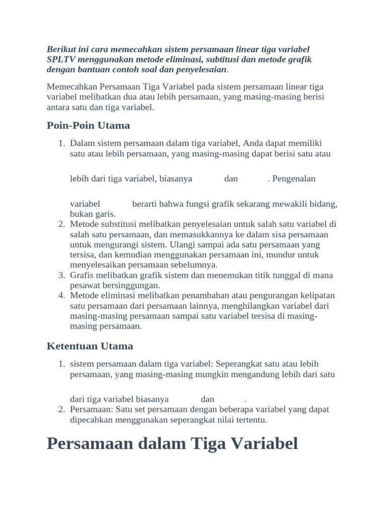 Metode Eliminasi SPLTV dalam Matematika | PDF | Metode & Bahan Ajar
