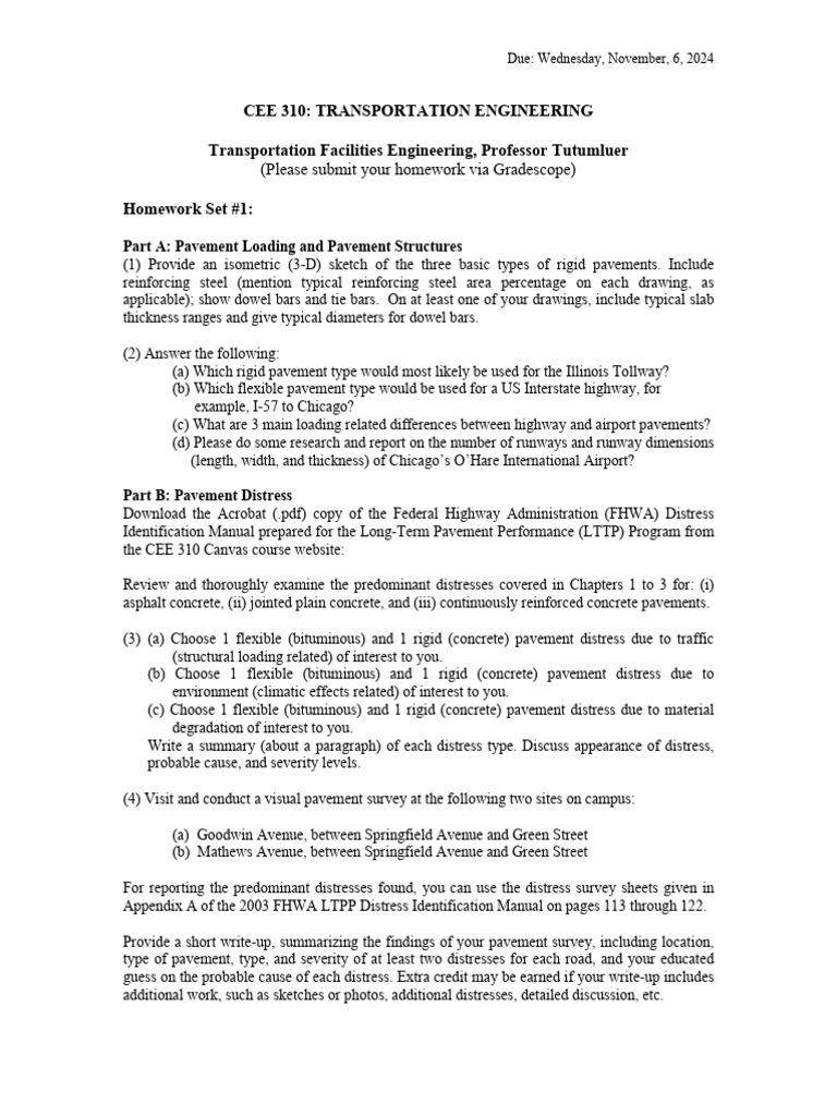 CEE 310 Transportation Engineering Homework | PDF | Road Surface | Concrete