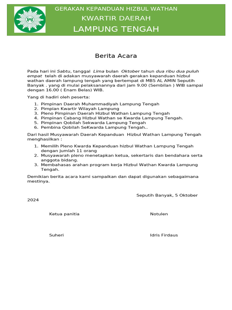 Berita Acara Musyda HW | PDF