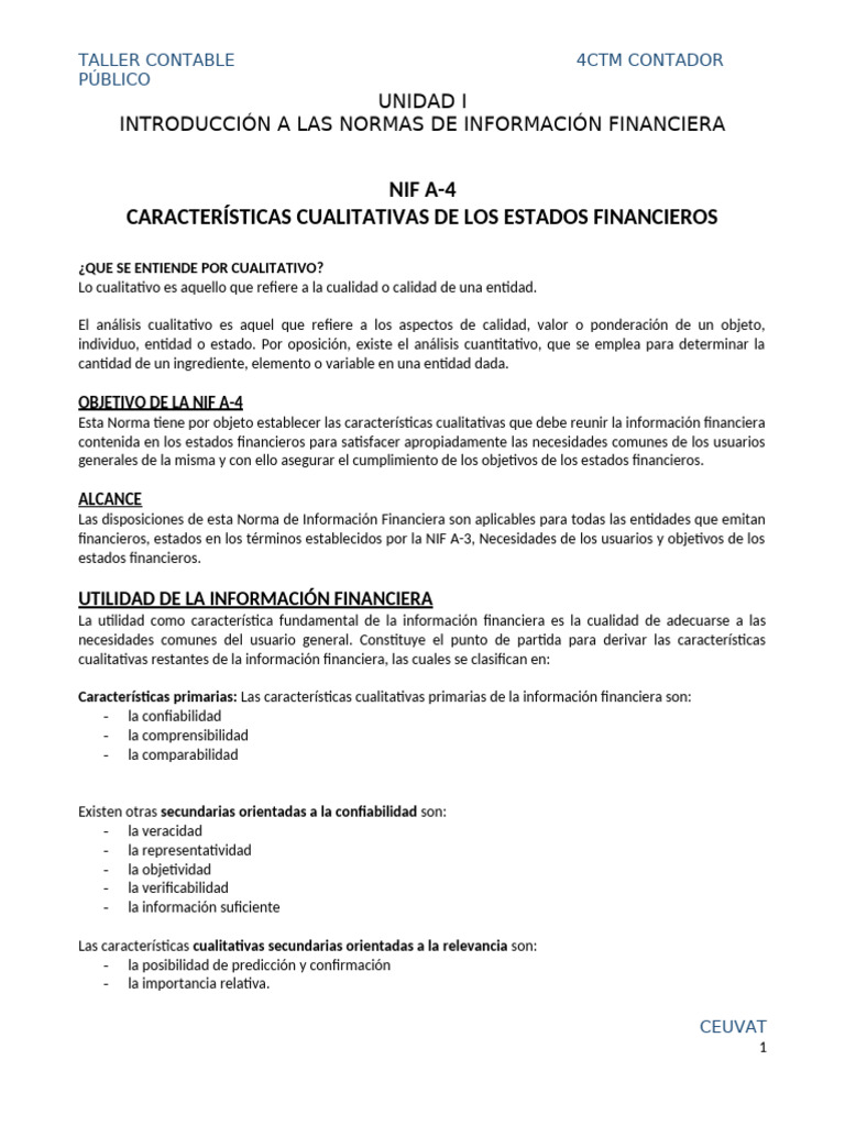 Unidad I Nif A4 Características Cualitativas de Los Estados Financieros | PDF | Estado ...