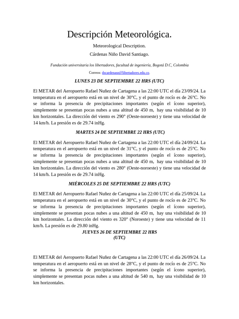 Informe METAR Aeropuerto Cartagena | PDF | Herida | Nube