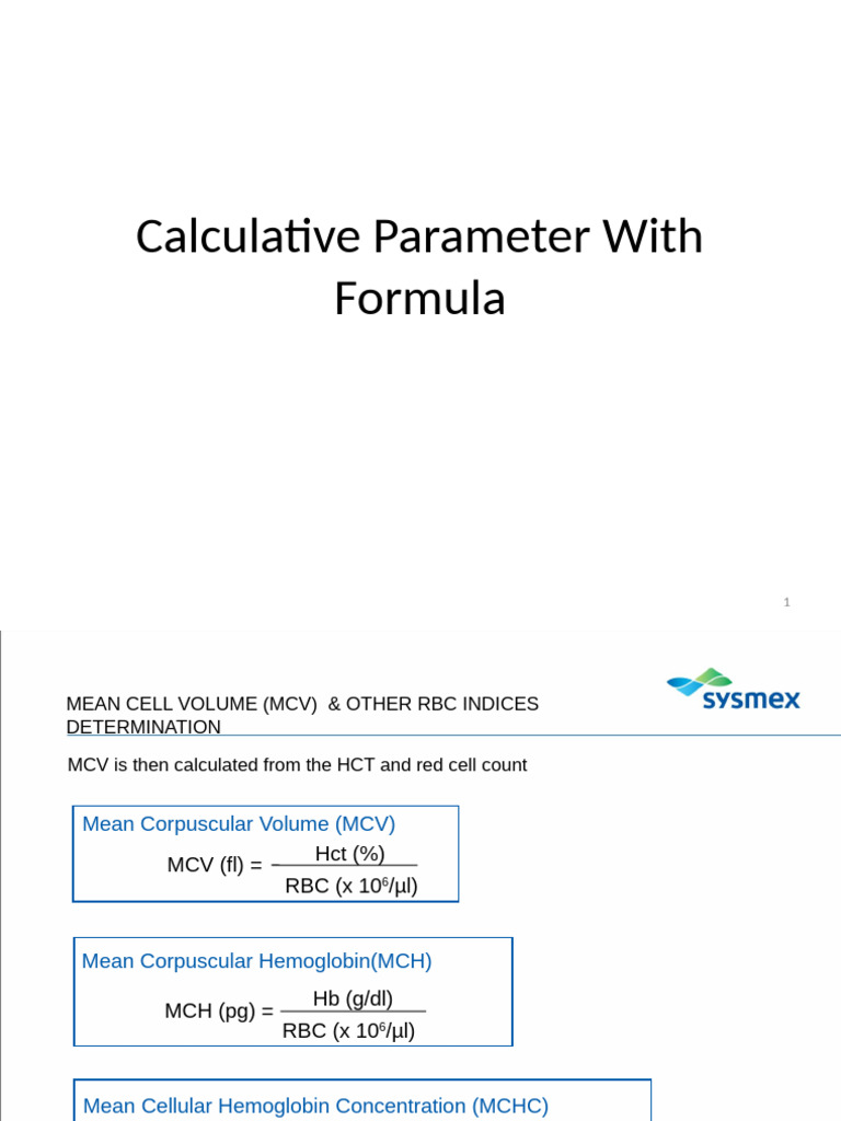 Calculative Parameter With Formula | PDF | Red Blood Cell | Body Fluids