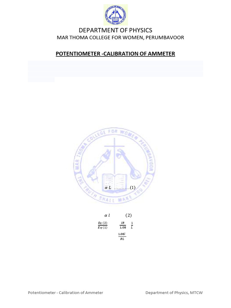 Ammeter Calibration Using Potentiometer | PDF | Measuring Instrument ...