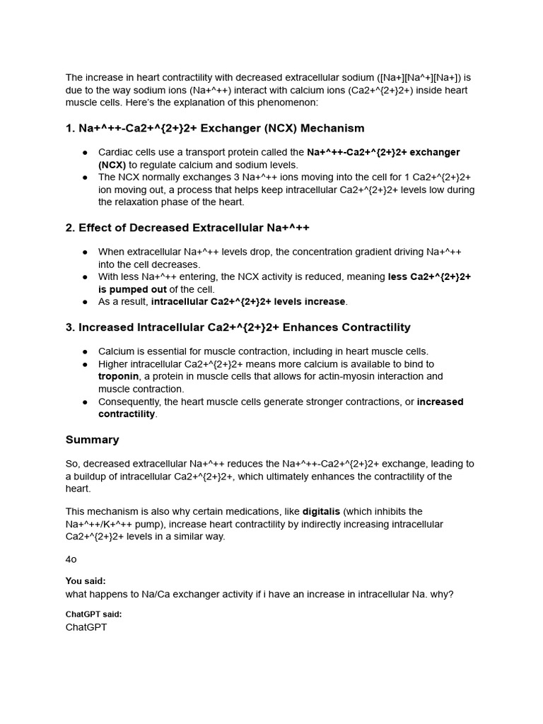 Na+ ++-Ca2+ (2+) 2+ Exchanger (NCX) Mechanism | PDF | Muscle Contraction | Cardiac Muscle