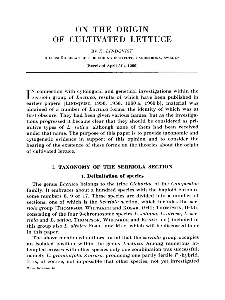 On The Origin of Cultivated Lettuce | PDF | Hybrid (Biology) | Leaf