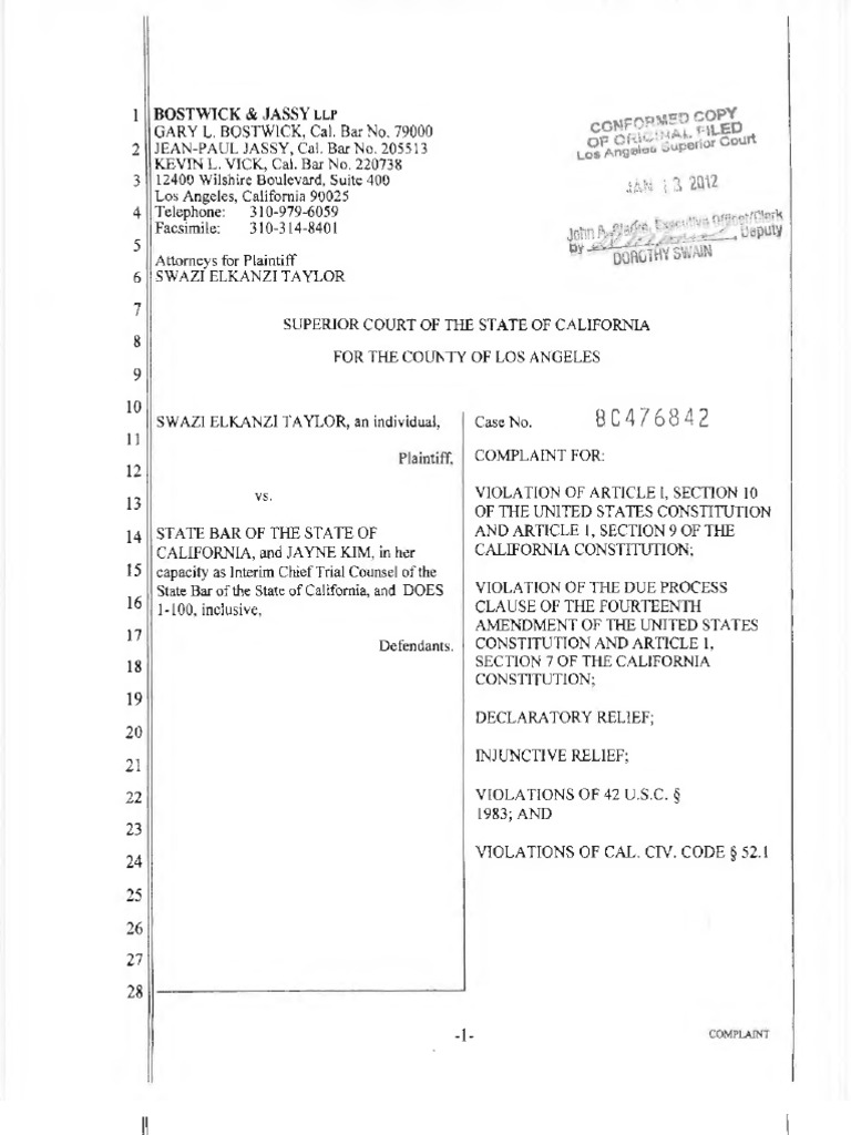 Declatory Relief Taylor v. CA State Bar | PDF | Fourteenth Amendment To ...