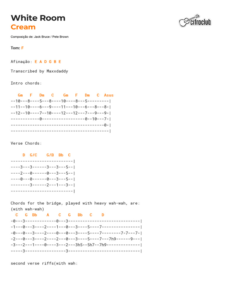 Cifra Club - Cream - White Room | PDF | Sound Recording