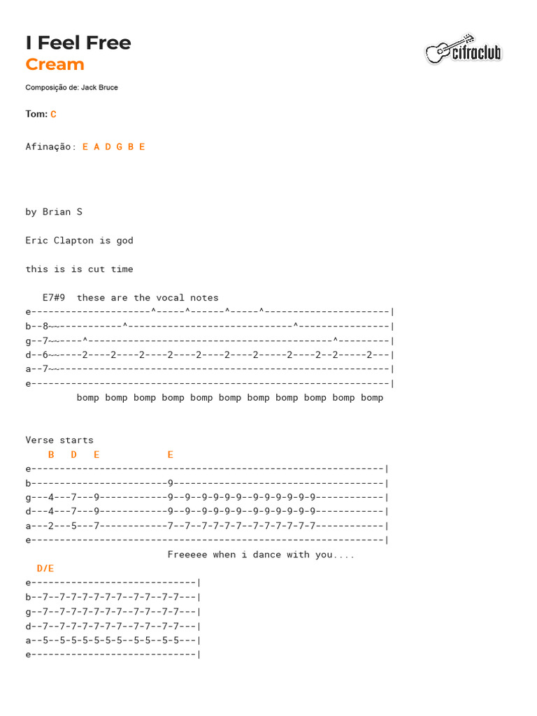 Cifra Club - Cream - I Feel Free | PDF | Rock Music | Sound Recording