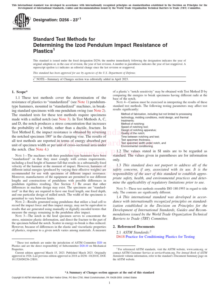 ASTM D256 23e1 | PDF | Fracture | Ductility