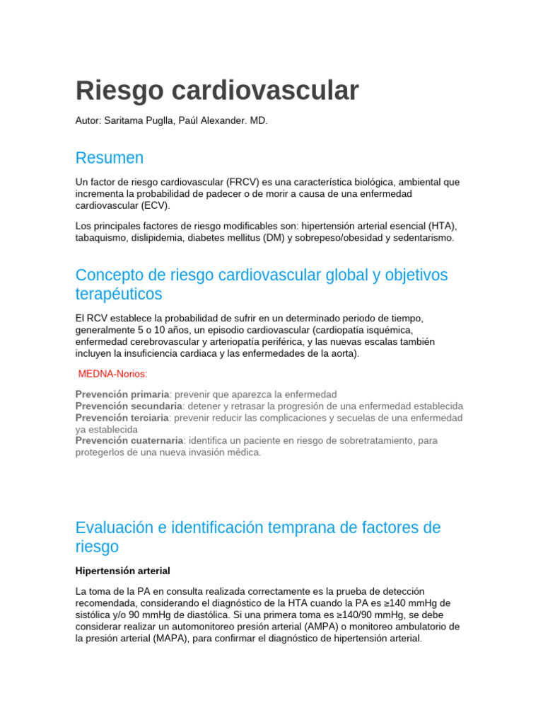 Riesgo Cardiovascular | PDF | Hipertensión | Diabetes