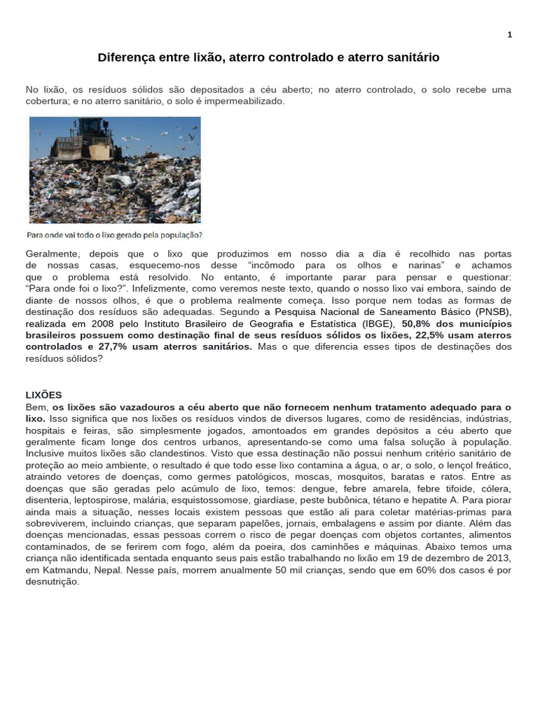 Lixão, Aterro Sanitário, Aterro Controlado | PDF | Desperdício | Aterro