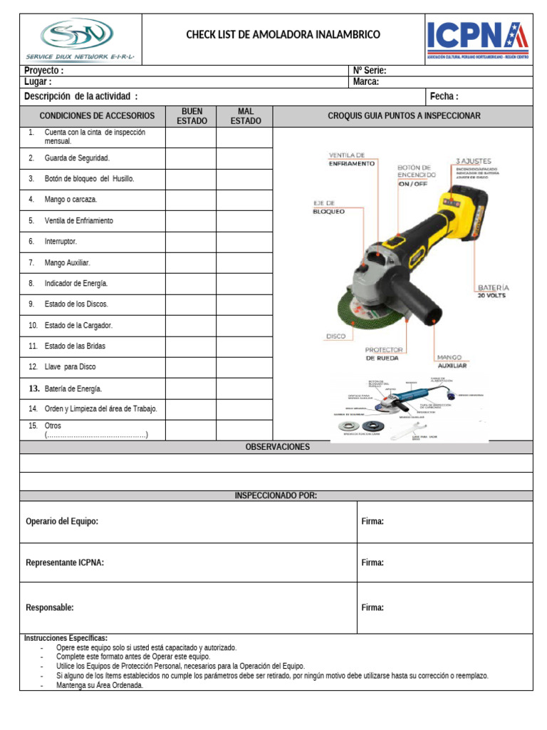 Check List Amoladora Inalámbrica | PDF | Tecnología