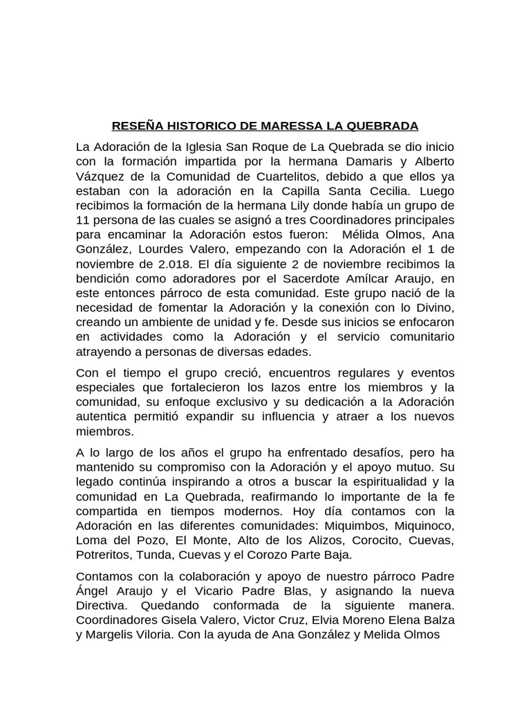 RESEÑA HISTORICO DE MARESSA La Quebrada | PDF