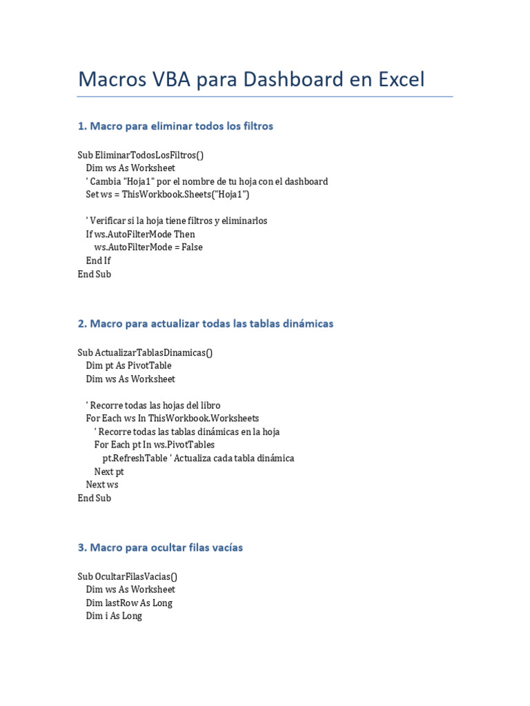 Macros VBA Dashboard Excel | PDF | Informática | Software