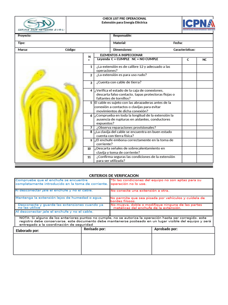 CHECK LIST Extension | PDF | Enchufes y tomas de corriente alterna ...