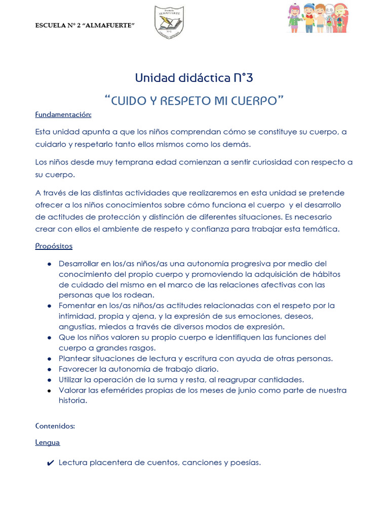Cuidado y Respeto del Cuerpo Infantil | PDF | Escritura | Comunicación ...