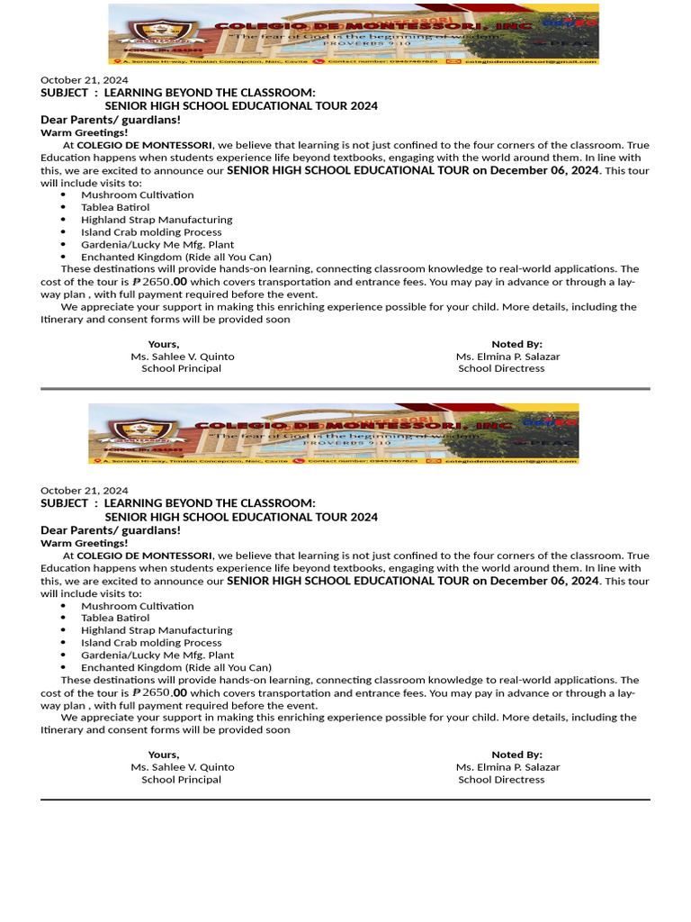 Educational Tour Edited | PDF | Behavior Modification
