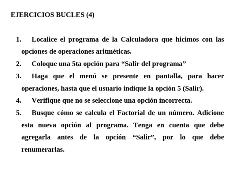 Ejercicios de Bucles en Calculadora | PDF