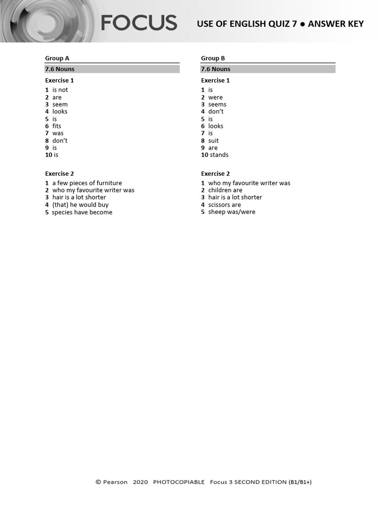 Focus3 2e Uoe Quiz Unit7 Groupa B Answers | PDF