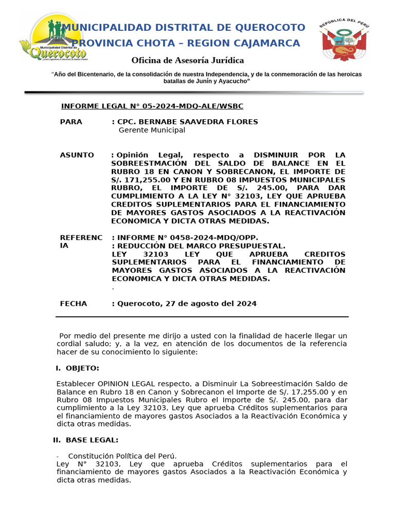 Informe Legal #0033-2024-Opinion Legal para La Actualización Del Tupa | PDF | Gobierno local ...