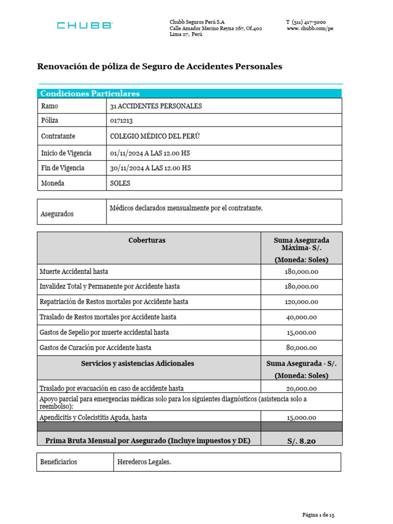 P Oacute Liza Noviembre 2024 | PDF | Seguro de vehículo | Póliza de seguros