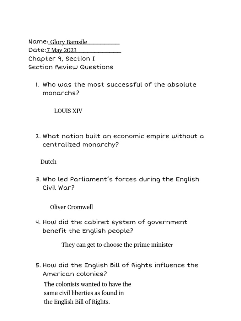 Chapter 9, Section I Review Questions | PDF | History