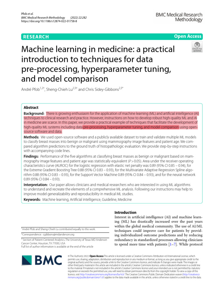 Practical ML Techniques in Medicine | PDF | Machine Learning | Cross ...