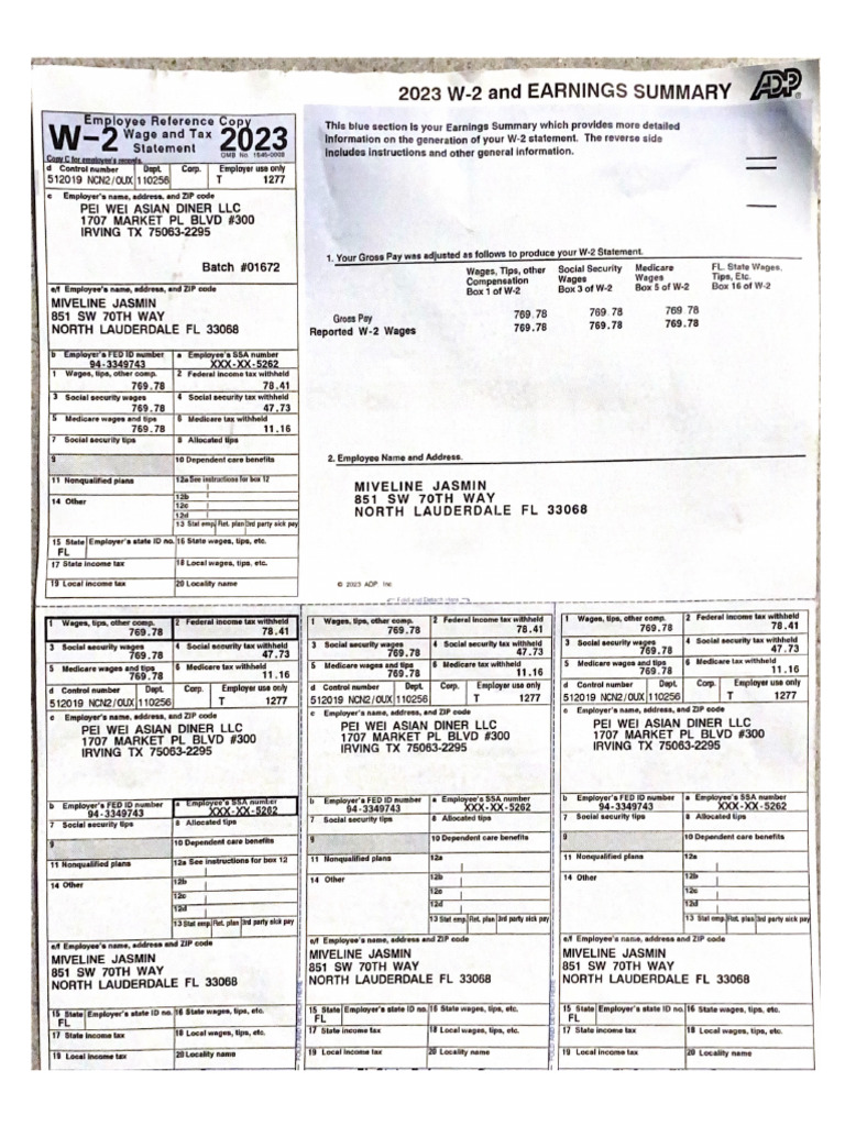 2023 W-2 and EARNINGS SUMMARY | PDF