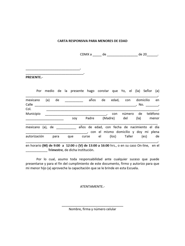 Carta Responsiva para Menores de Edad | PDF | Crecimiento personal y profesional | Negocios