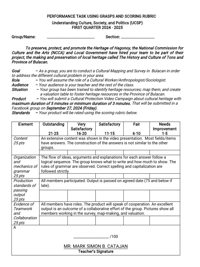 UCSP Performance Task Scenario Heritage | PDF | Human Communication | Cognition
