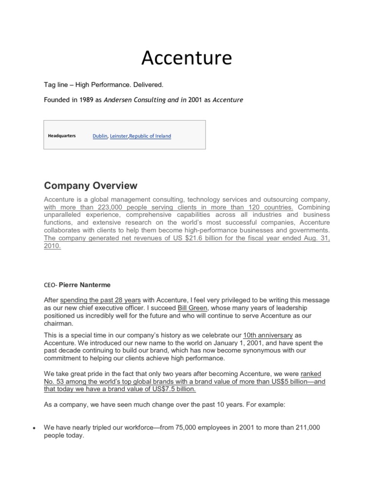 Accenture Company Overview and History | PDF | Accenture | Economies
