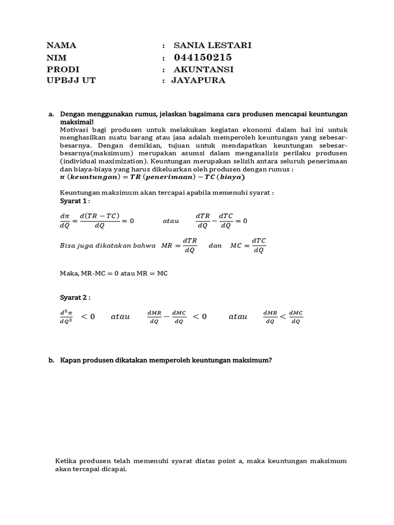 Diskusi Sesi 8 Matematika Ekonomi | PDF