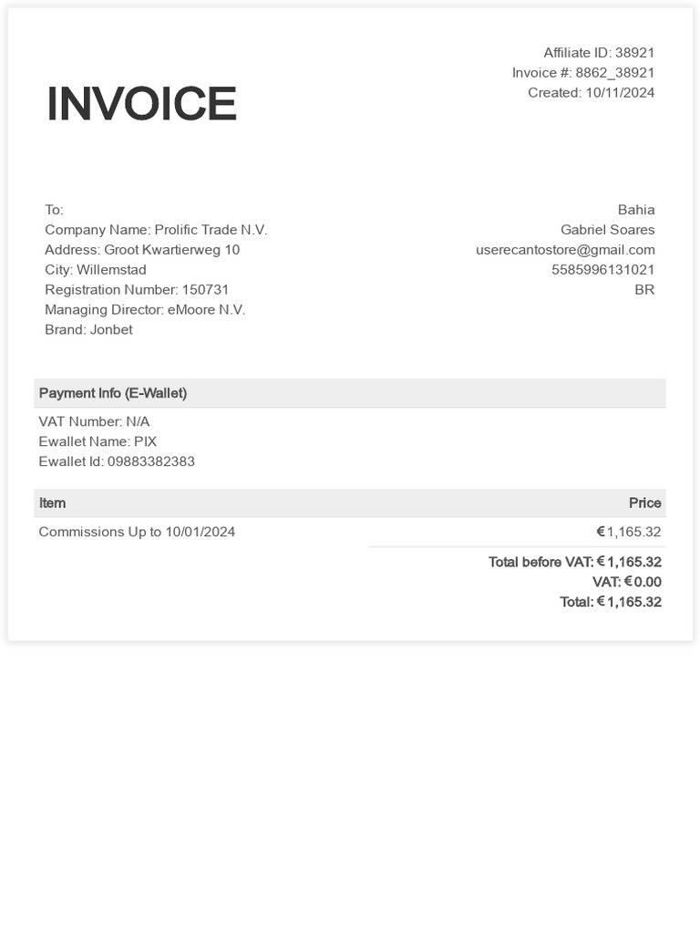 Affiliate 38921 Invoice 8862 | PDF | Finance & Money Management