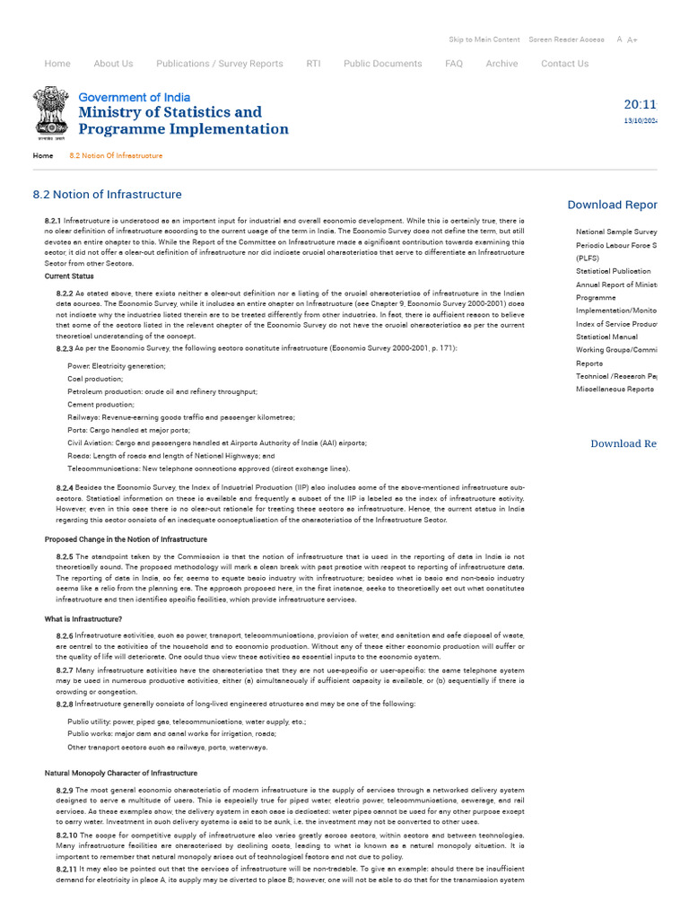 8.2 Notion of Infrastructure - Ministry of Statistics and Program ...