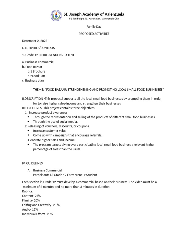 Proposal Activity in ENTREP | PDF | Business | Economies
