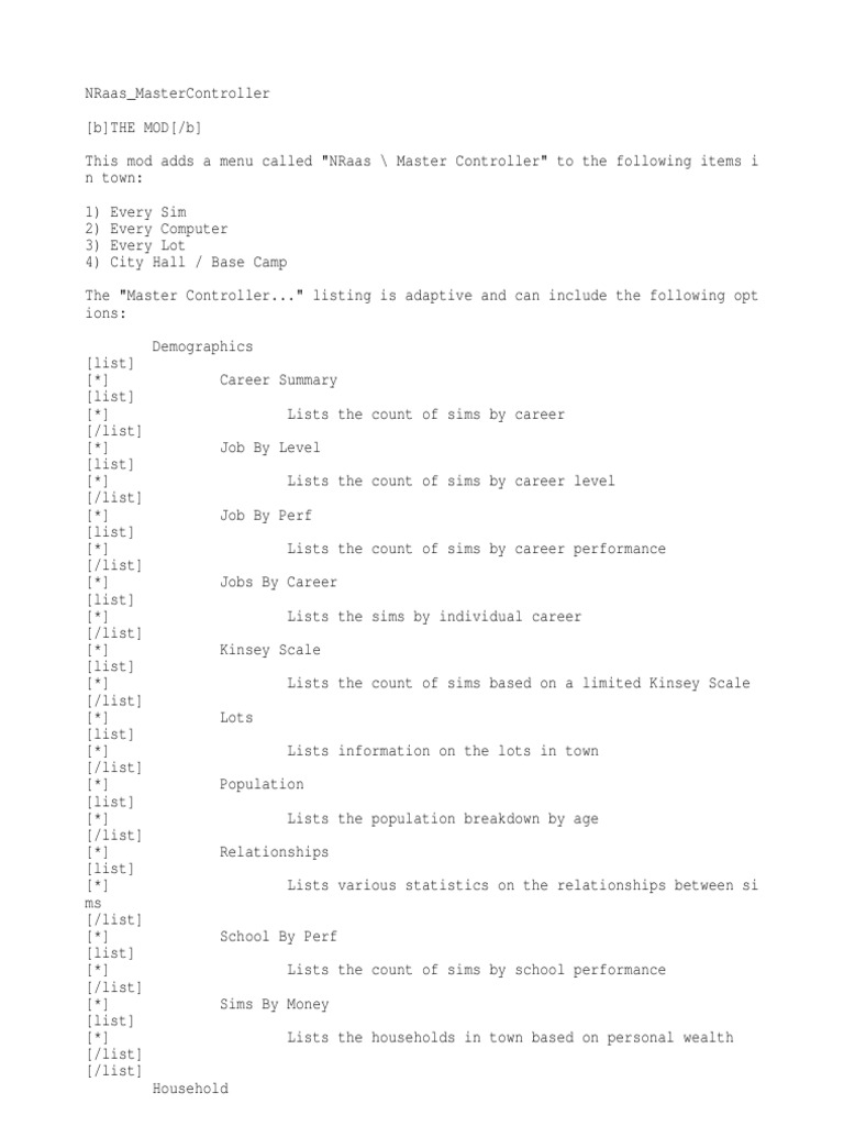 NRaas Master Controller Readme | PDF | Business