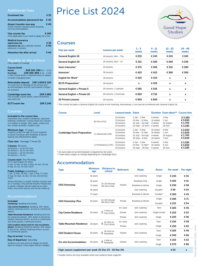 GHS Price list 2024 | PDF | Fee | Qualifications