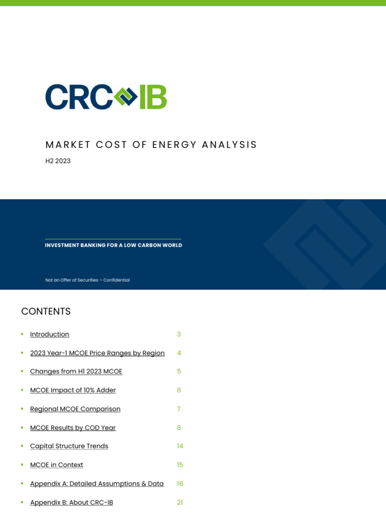 CRC-IB - MCOE - H2-2023 - VF MARKET COST OF ENERGY ANALYSIS | PDF | Solar Power | Taxes