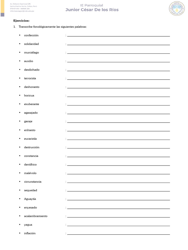 Practica Calificada de Fonologia y Fonetica 5 Año | PDF | Fonética ...