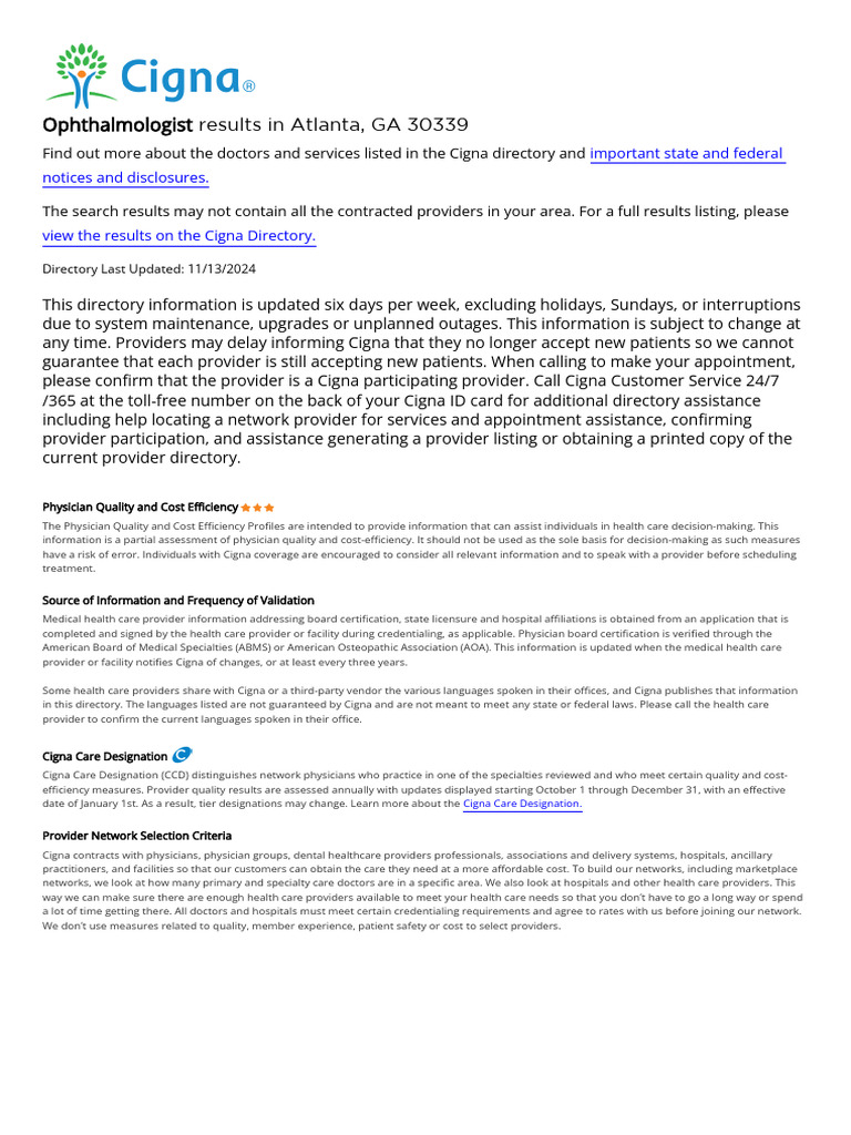 cigna ophtal | PDF | Physician | Ophthalmology