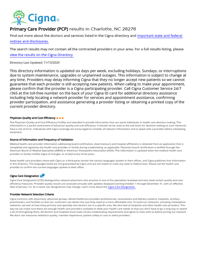 pcp cigna' | PDF | Family Medicine | Physician