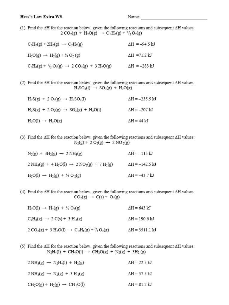 Hess Law Problems (With Ans) | PDF