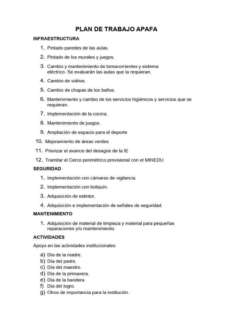 Plan de Trabajo Apafa | PDF | Ciencia y matemática | Tecnología e ingeniería